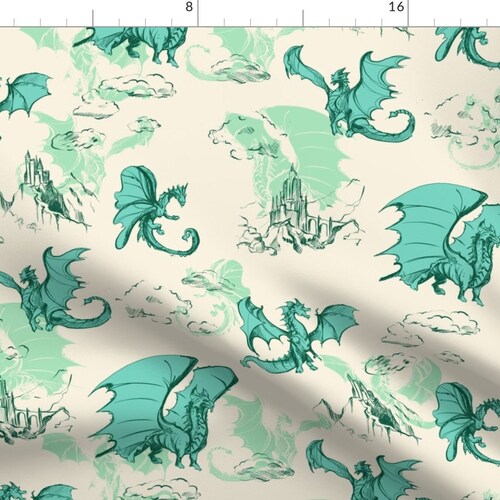 Dragon Fabric Dragon Jade by Pattern State Dragon Mythical - Etsy
