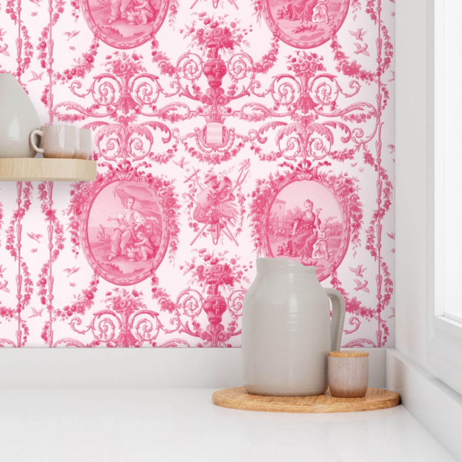 Rococo Wallpaper Pink Dawn Rococo Harvest by - Etsy