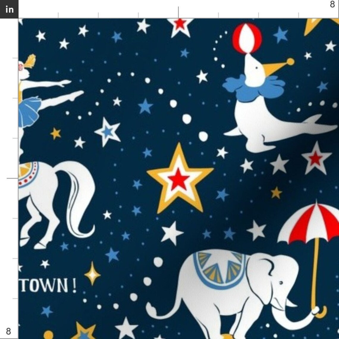 Retro Circus Fabric Retro Circus Elephant Ring Master Blue | Etsy