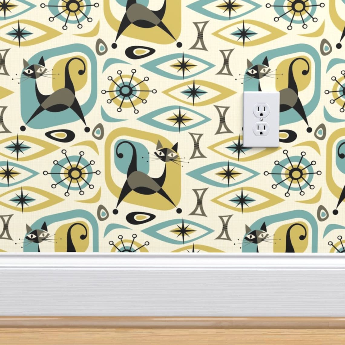 MCM Wallpaper Mid Century Cat Abstract by Studioxtine - Etsy