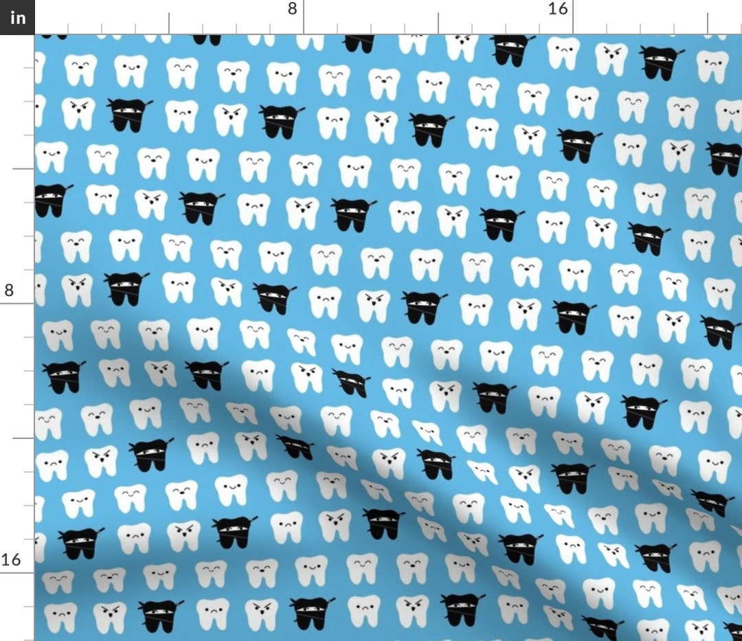 Teeth Fabric Way of the Ninja Tooth Blue by Clayvision Cute Kawaii ...
