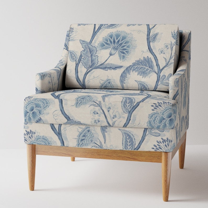 Blue Floral Chintz Upholstery Fabric Indienne Vine by - Etsy