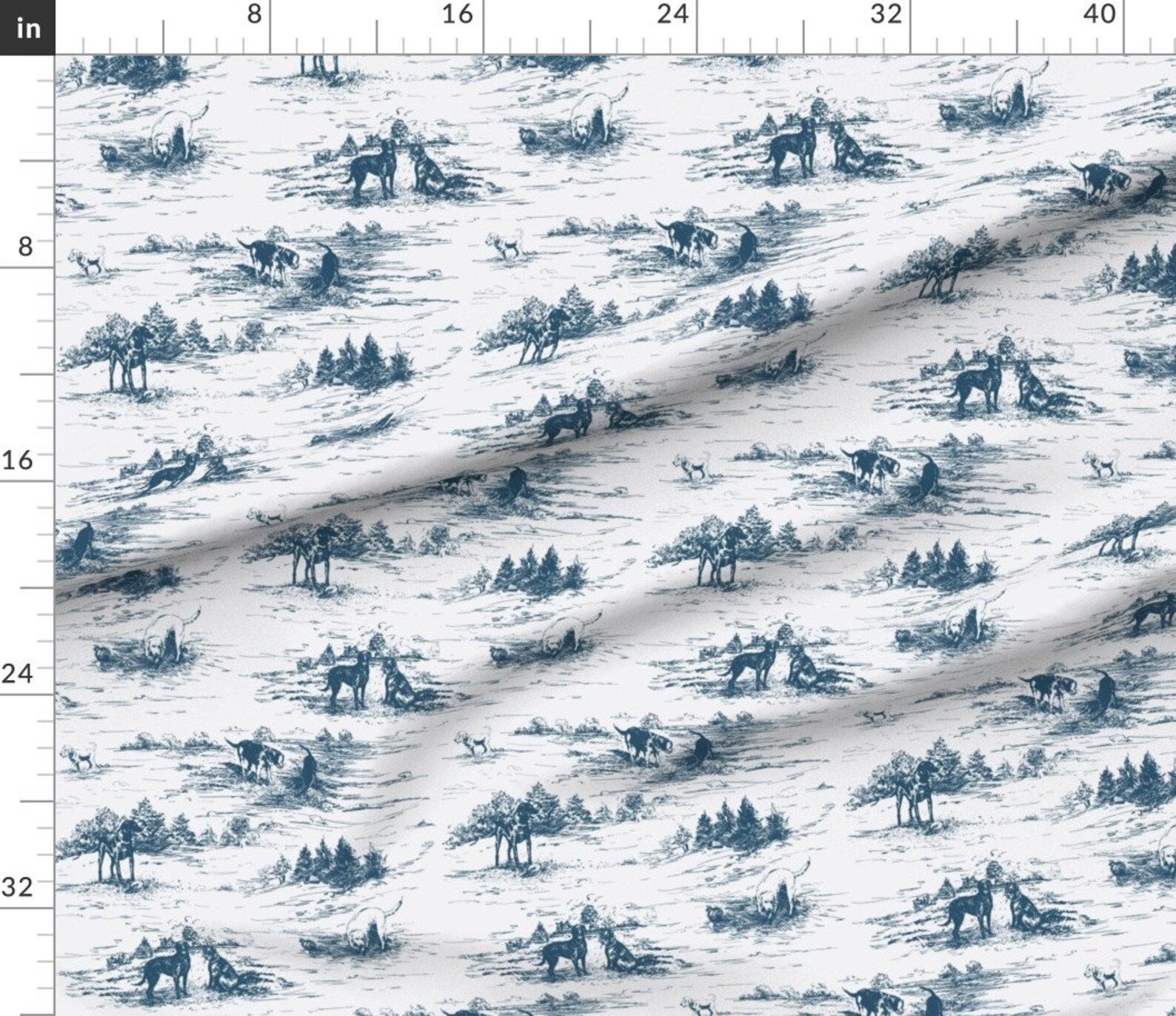 Labrador Toile Fabric Labrador Toile White Indigo by | Etsy