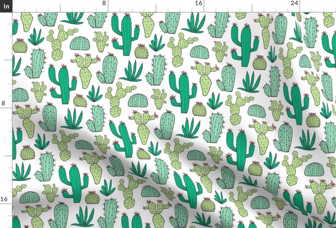 Cactus Fabric - Cactus on White by Caja Design - Cactus Cotton Fabric ...