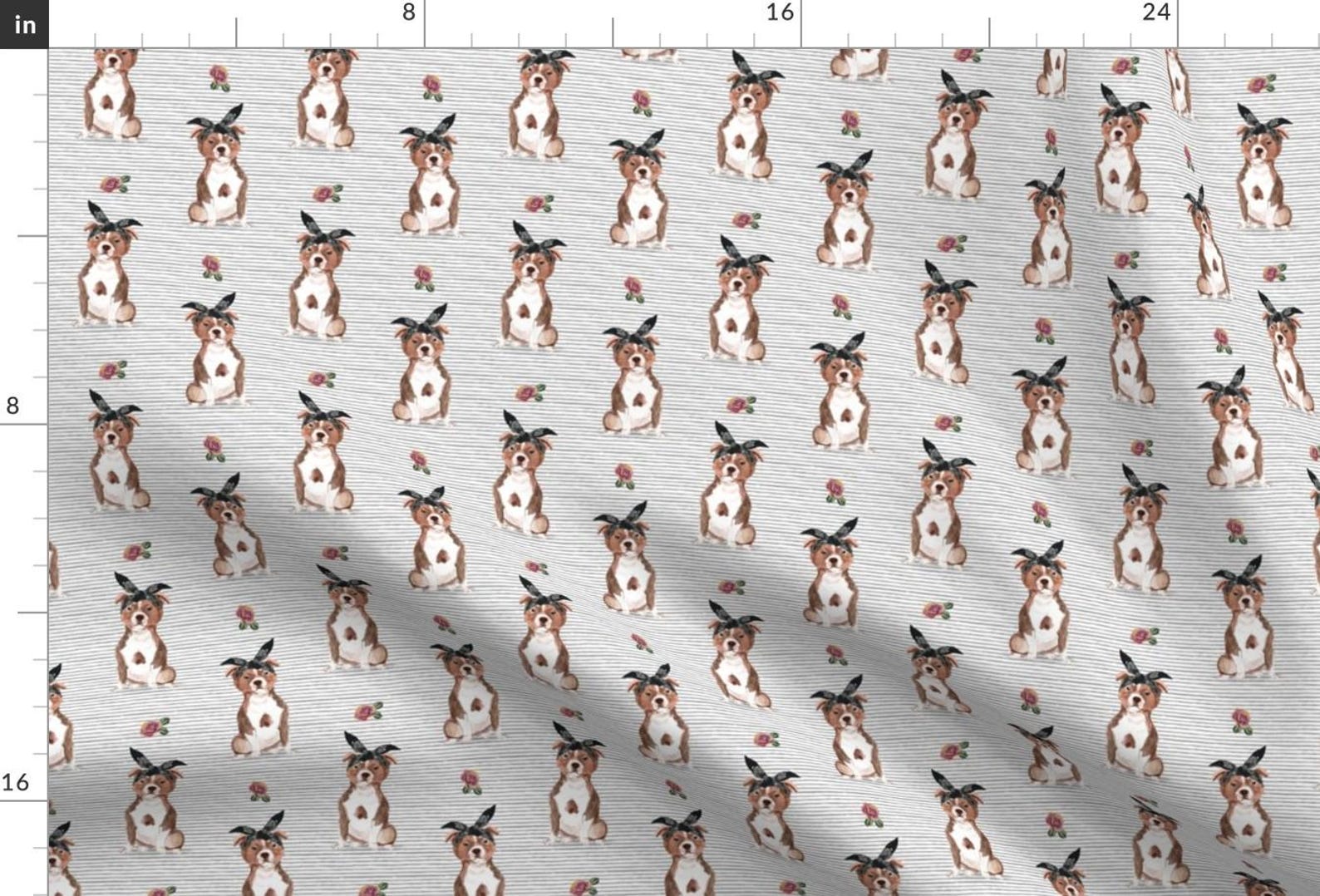Pitbull Fabric - 4" Pit Life - Red Pitbull - Grey Stripes Floral by ...