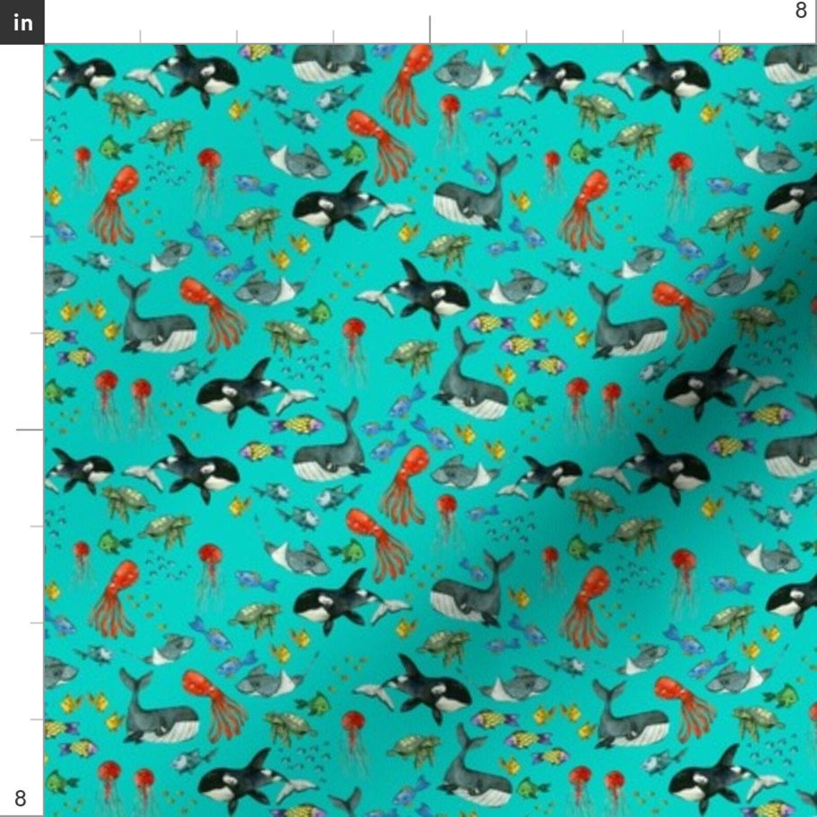 Ocean Fabric Ocean Pals Teeny Tiny Scale on Turquoise by - Etsy