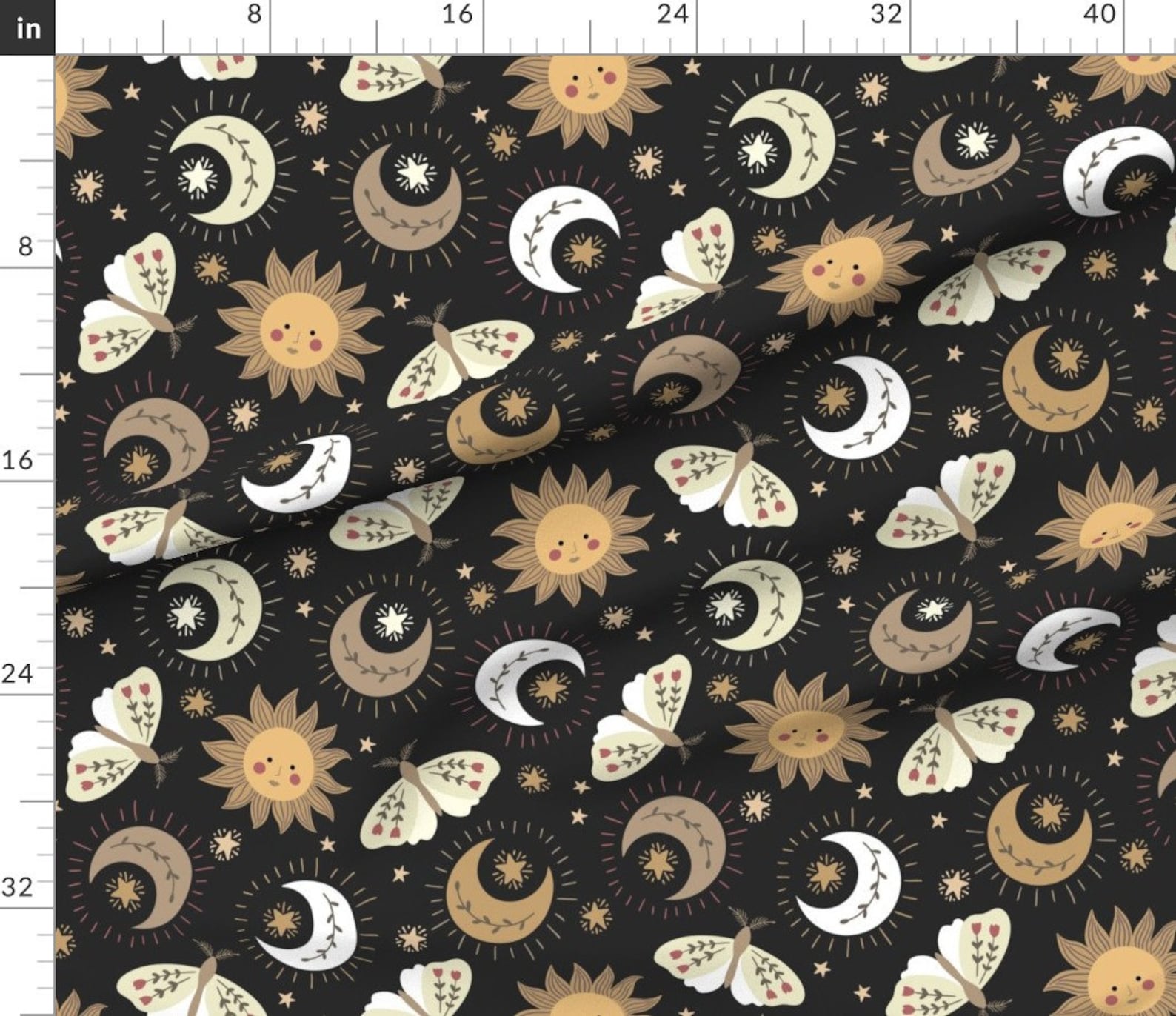 Witchy Fabric Nocturnal Magic by Mandykippax Whimsical Sun | Etsy