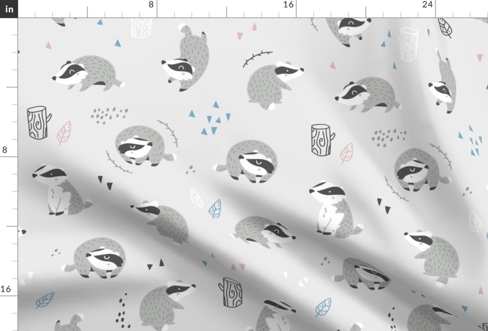 Badger Fabric - Woodland Badgers - Scandinavian Style - Light Grey by ...