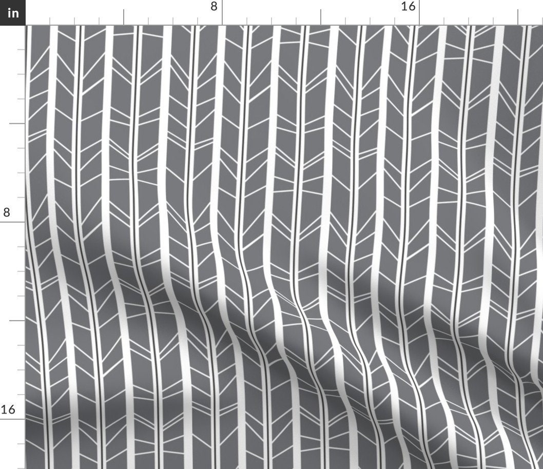 Gray Abstract Woodland Fabric Grey Tree Branch Herringbone | Etsy