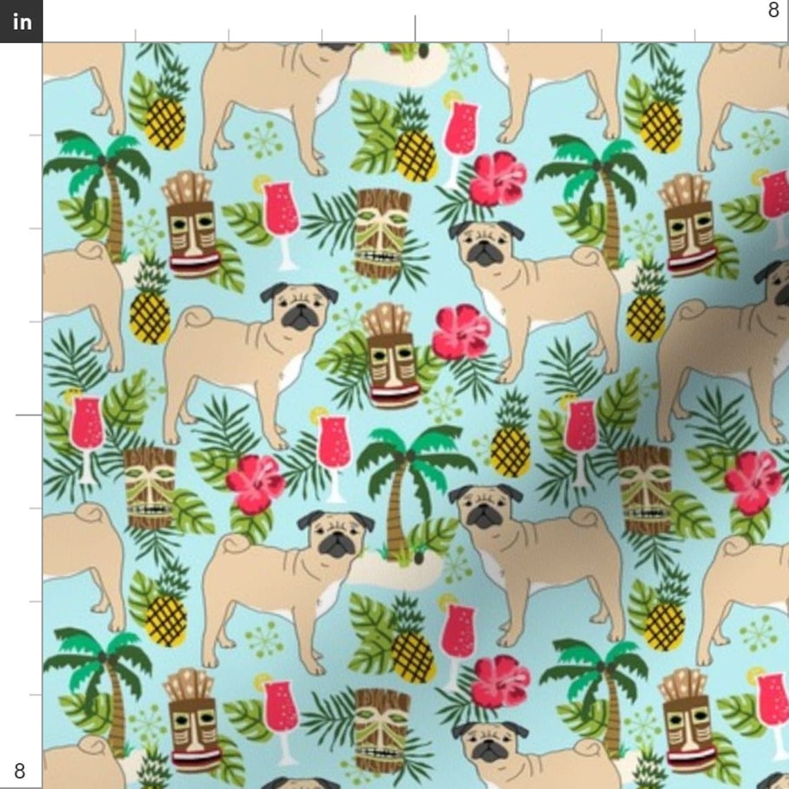 Tropical Pug Fabric Pug Tiki Fabric Summer Tropical Island - Etsy