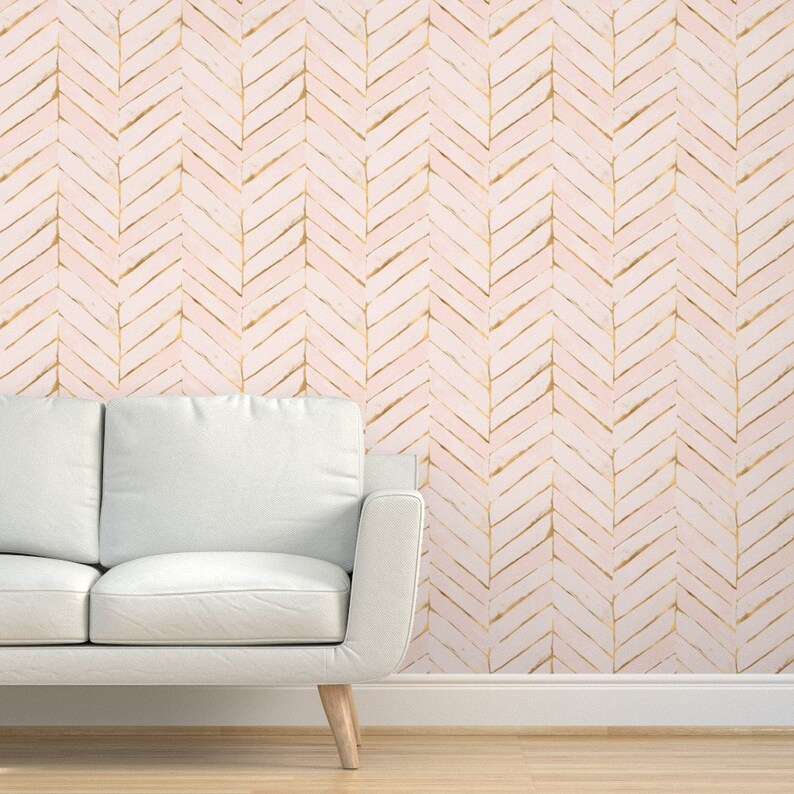 Pink Chevron Wallpaper Peachy Chevron by Crystal Walen | Etsy