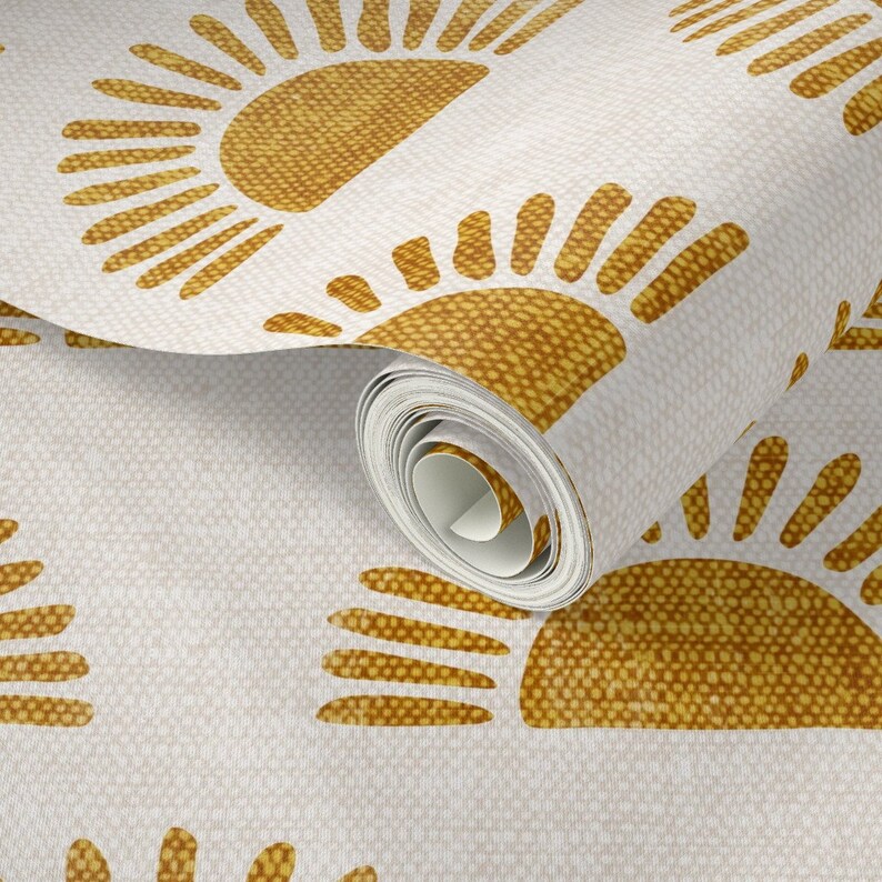 Block Print Sun Wallpaper Sunshine by Littlearrowdecor - Etsy
