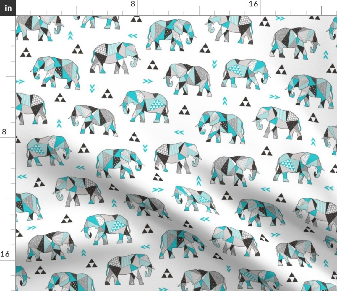 Abstract Elephant Fabric Elephants Geometric With Triangles | Etsy