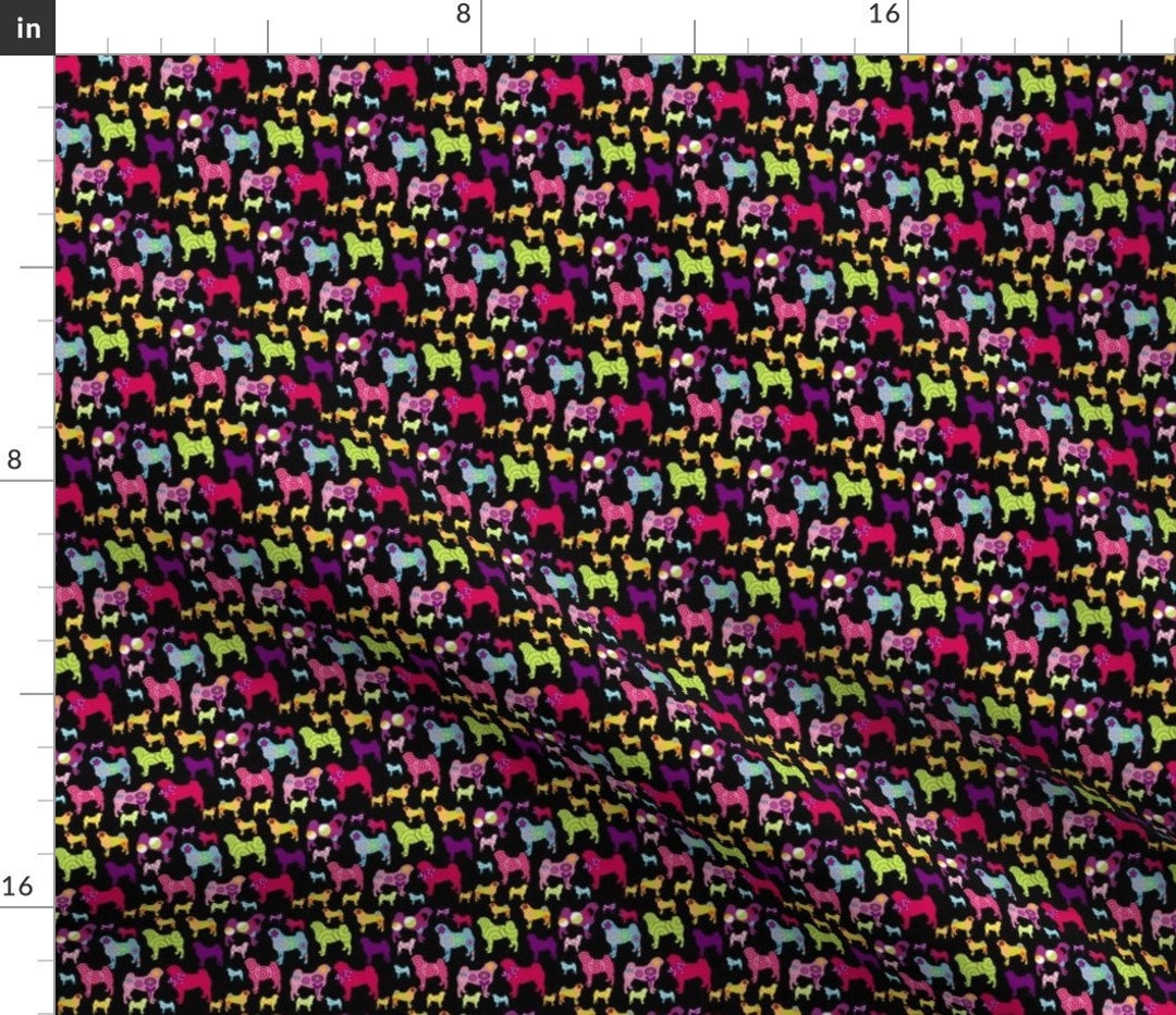 Pug Fabric Pug Fabric by Lil Creatures Pugs Dog Breed Black Pink Green ...