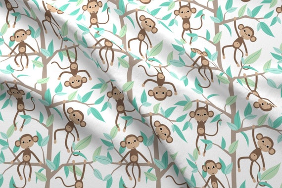 Monkey Fabric Monkey Jungle By Heleenvanbuul Baby Monkies | Etsy