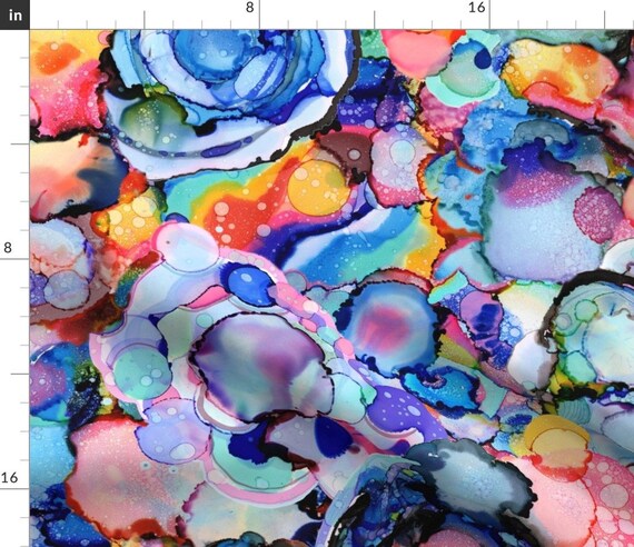 Abstract Fabric Rainbow Ink Abstract by Emerysmithstudio | Etsy