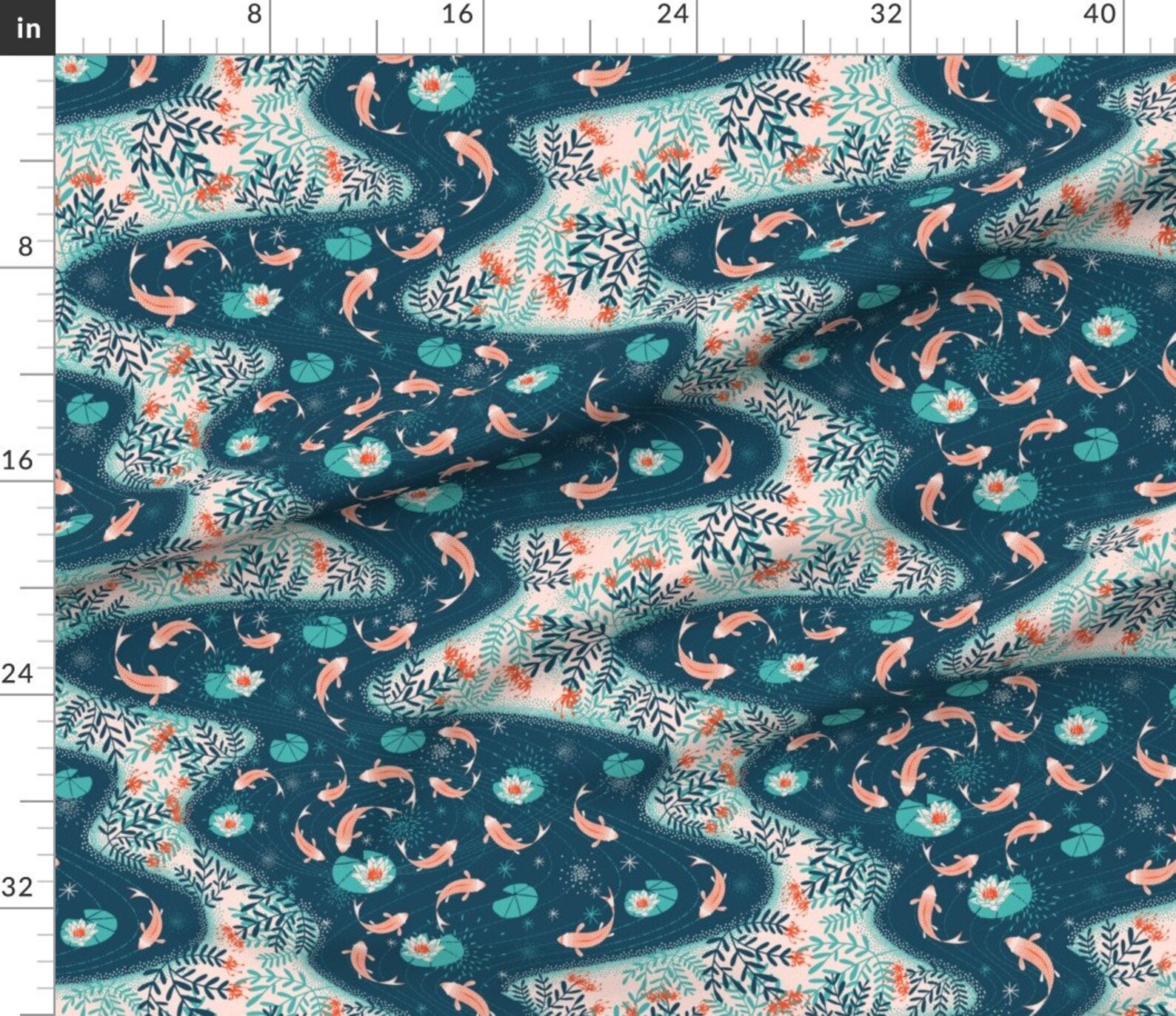 Koi Fish Fabric World Waterways by Garabateo Water Gardens - Etsy