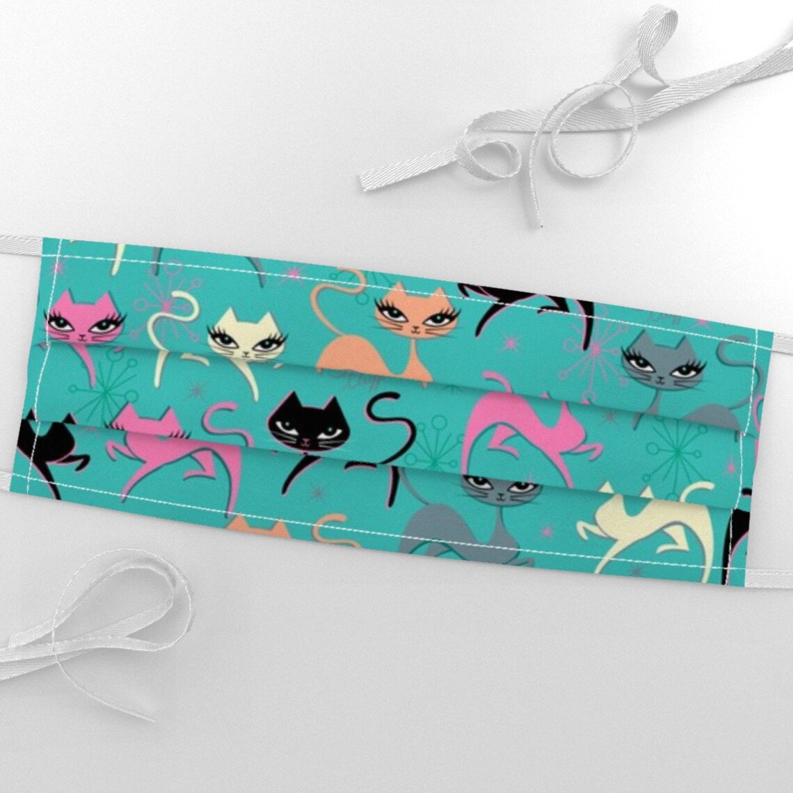 Mid Century Modern Fabric Mod Prancing Kitten-fabric-blue by | Etsy