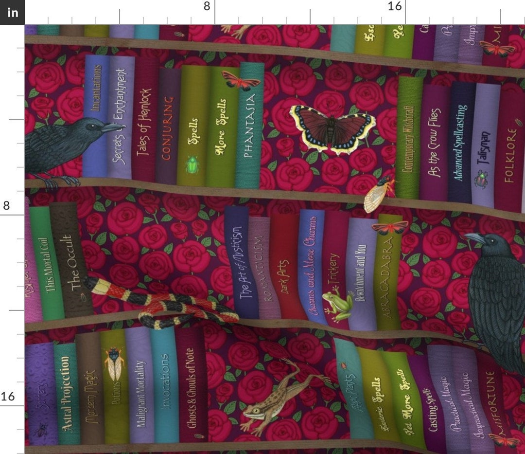 Witchy Library Fabric Magic Tomes by Sarahkdesigns Butterflies Crows ...