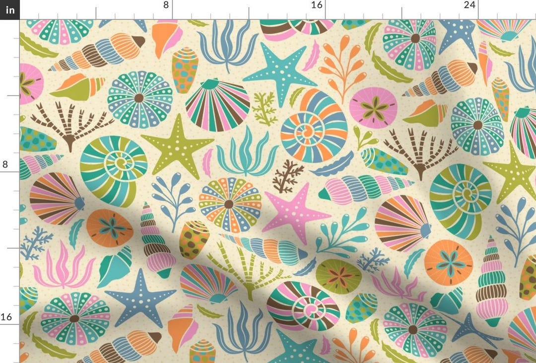 Clam Fabric - Seashells in Retro Colors by Portiamonberg - Clam Vintage ...