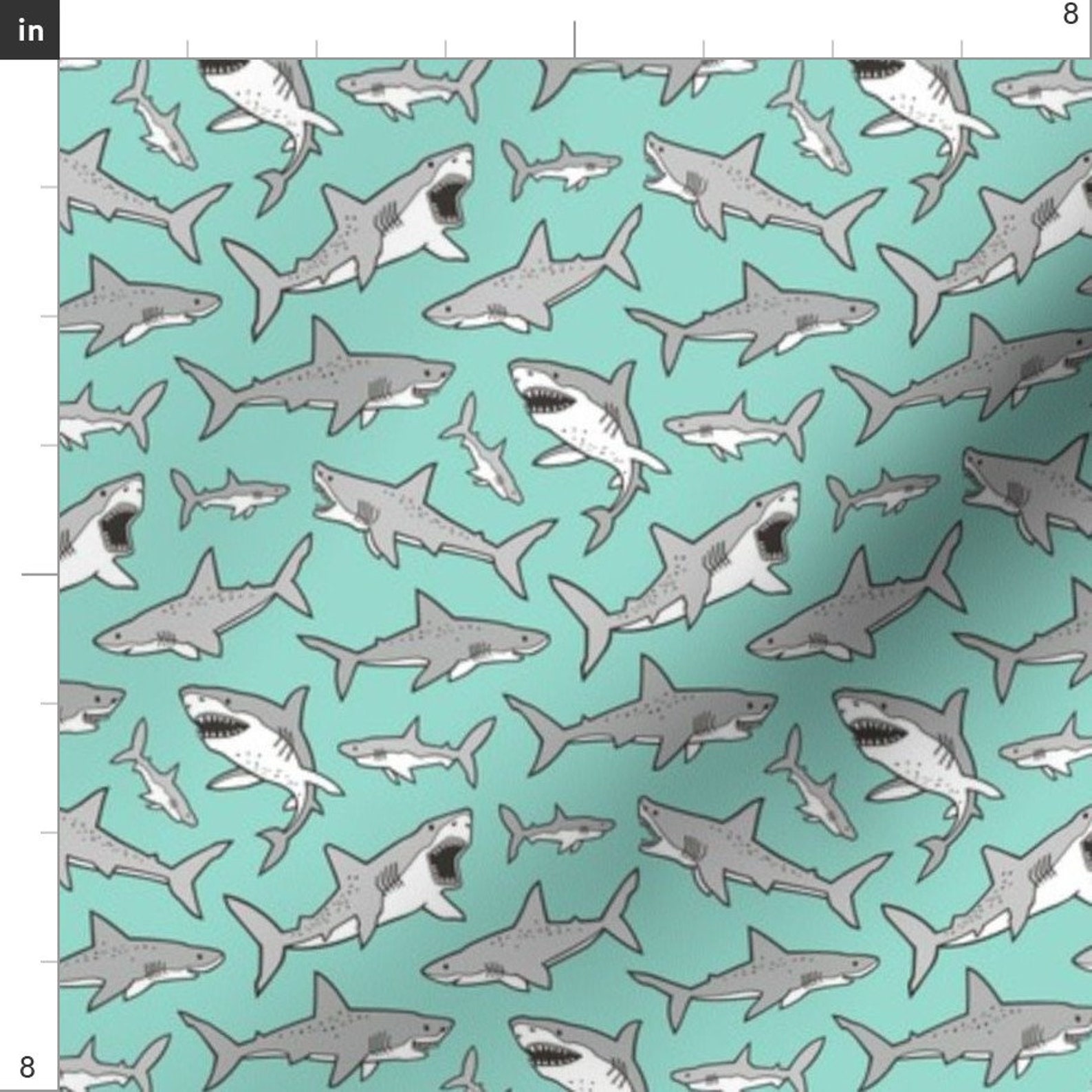 Shark Fabric Sharks on Mint Green Smaller by Caja Design | Etsy