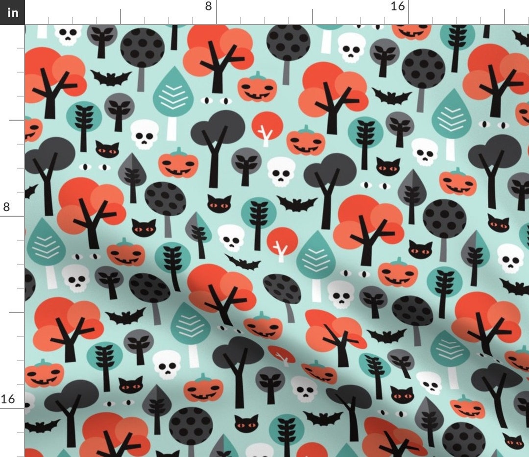 Cute Halloween Fabric Halloween Pumpkin Cat and Skull by ...