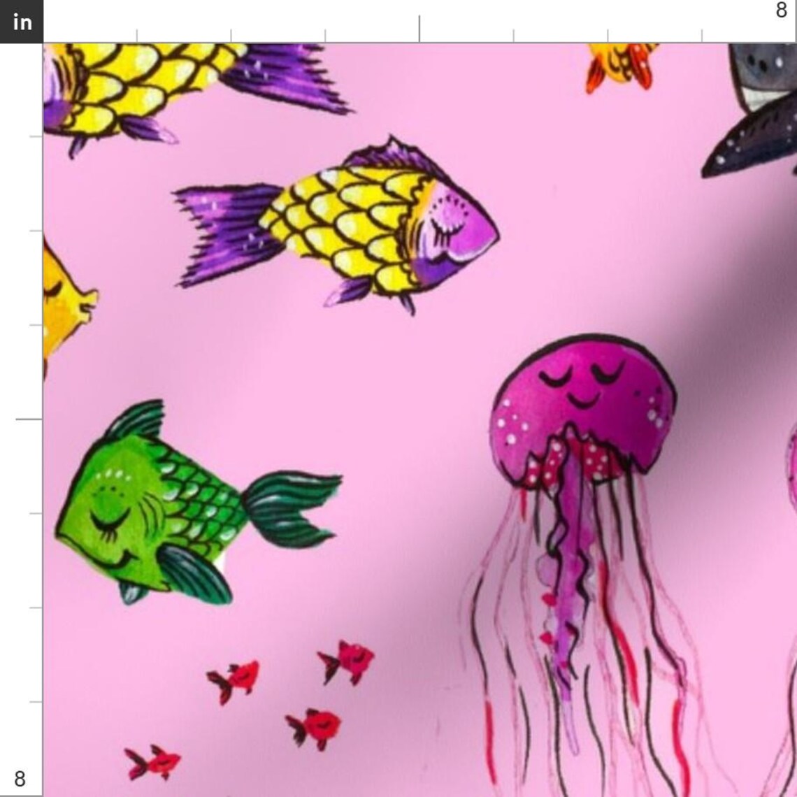 Pink Ocean Animals Fabric - Ocean Pals - Pink Version - Large Scale by ...