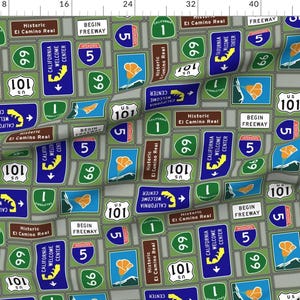 Highways Fabric - California Road Signs Patchwork by Mongiesama Travel ...