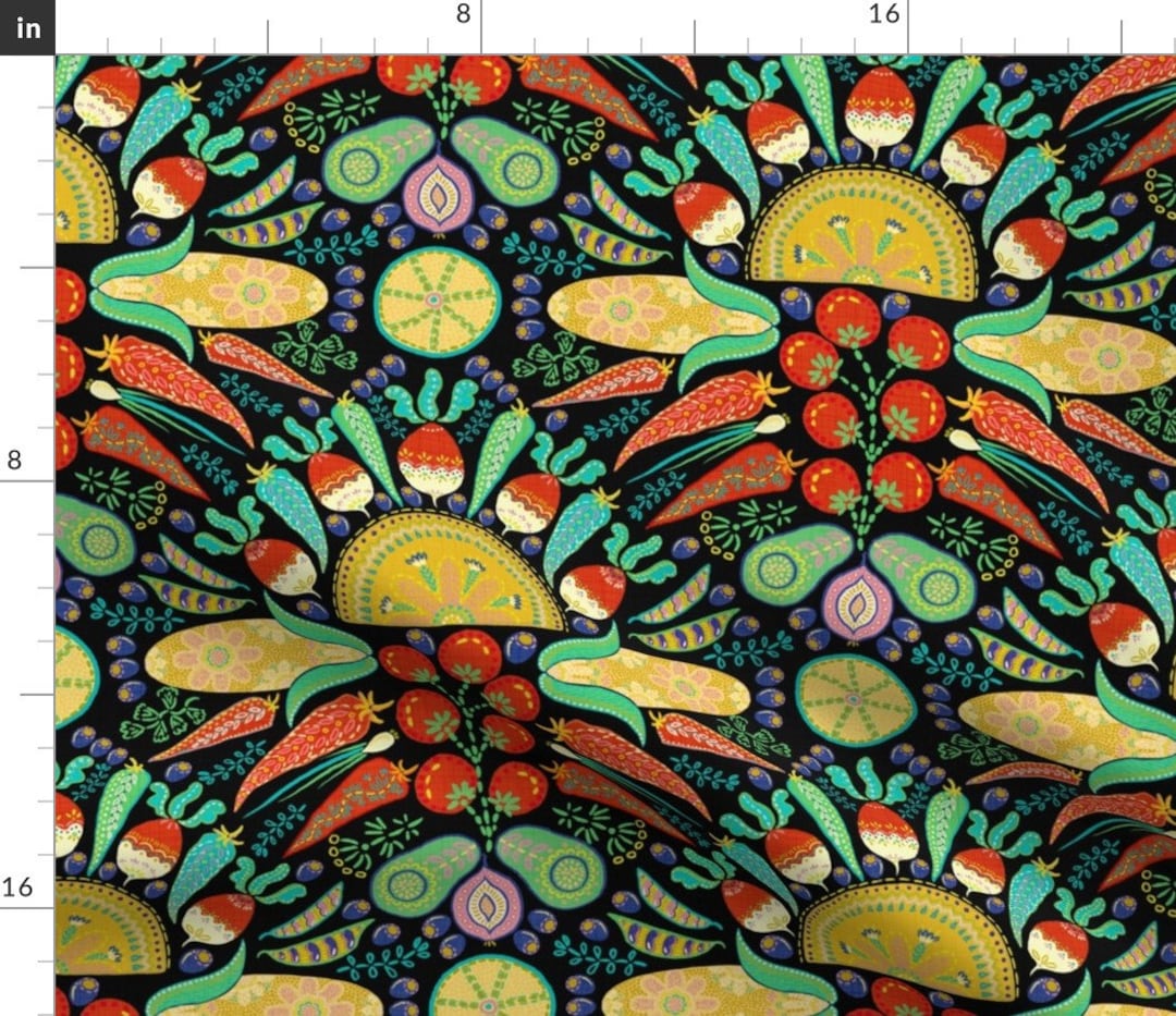 Taco Fiesta Floral Food Illustration Fabric Mexican Taco - Etsy