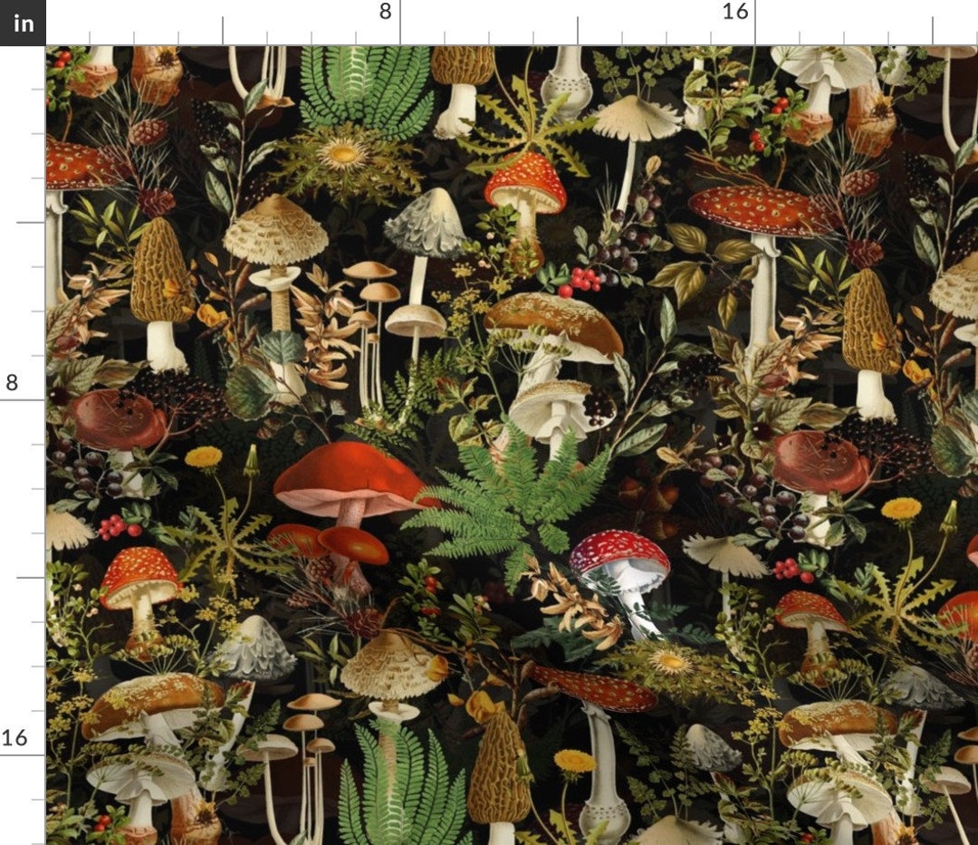 Dark Fabric Rustic Mushroom by Utart Moody Botanical Mushroom ...