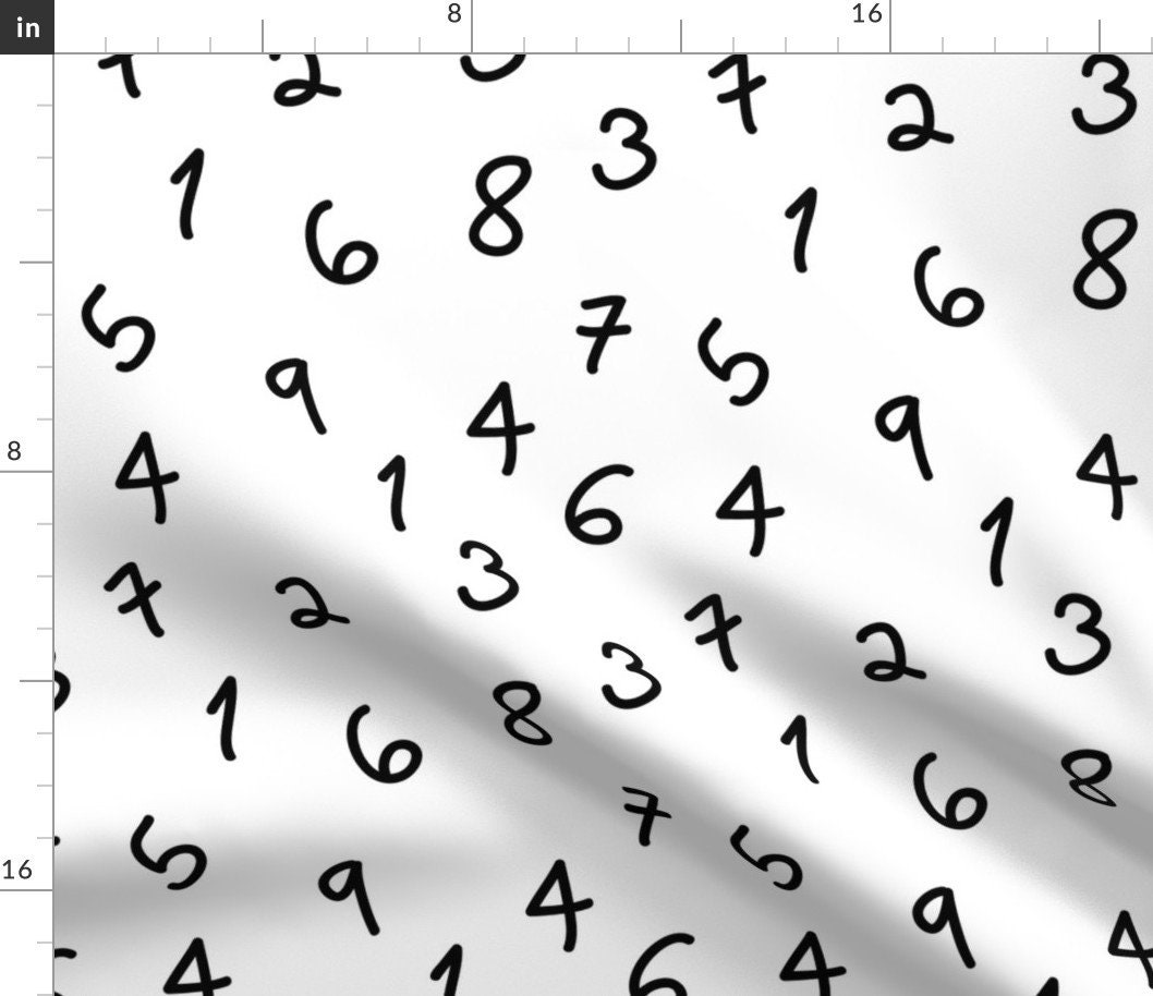 Number Fabric Numbers Black and White Minimal Monochrome by - Etsy