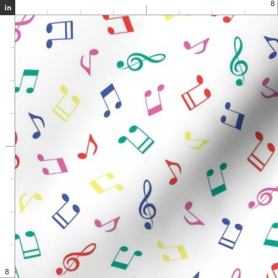 Rainbow Music Symbols Fabric Musical Notes on White by Emma - Etsy