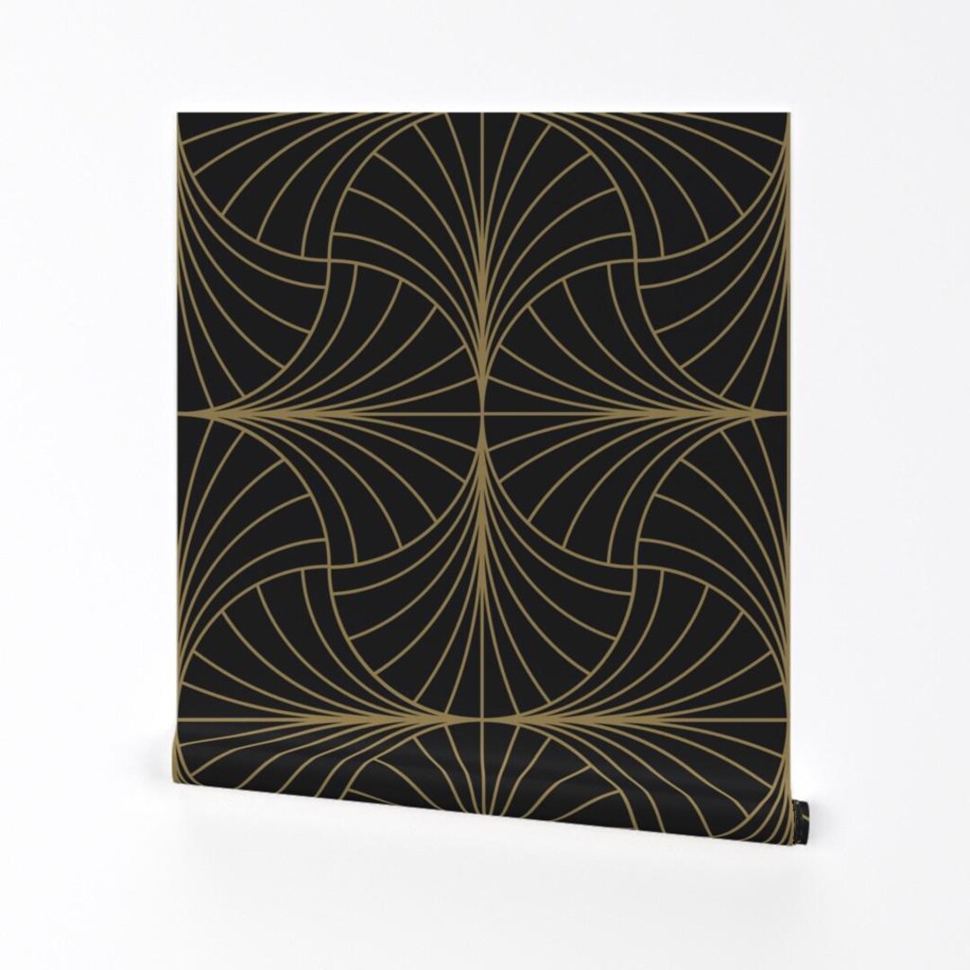 Art Deco Wallpaper - Inter Wave Gold on Charcoal by Anvil Studio ...