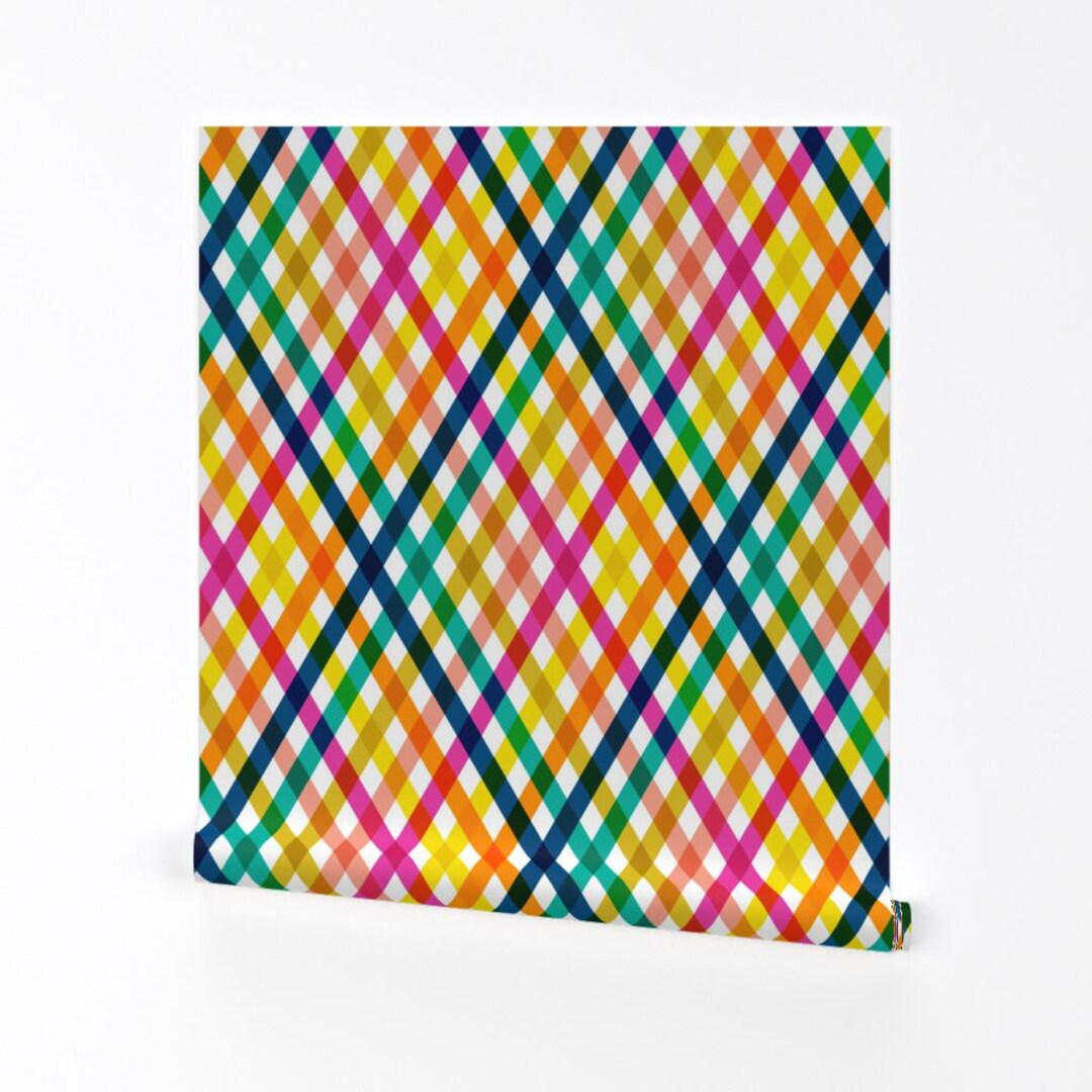 Gingham Wallpaper - Birchdale Multi Maxi Plaid Diamonds Lattice by Pennycandy - Custom Printed ...