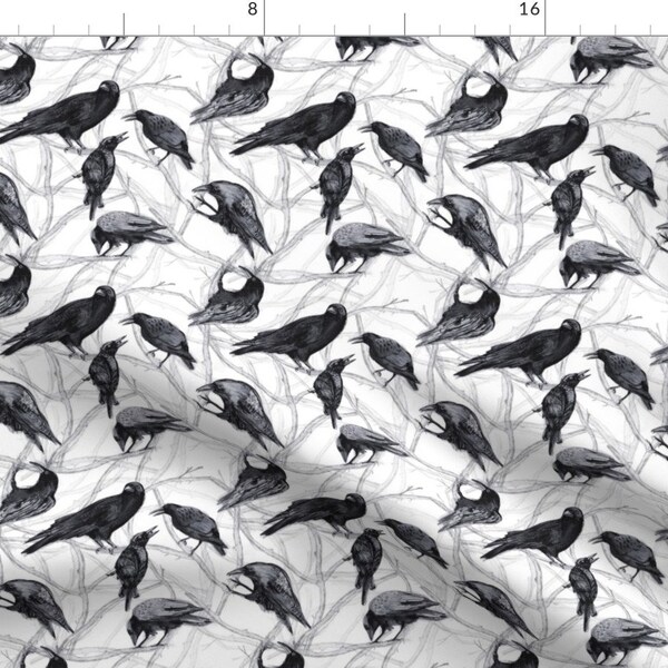 Black Crows Cotton Fabric - Etsy