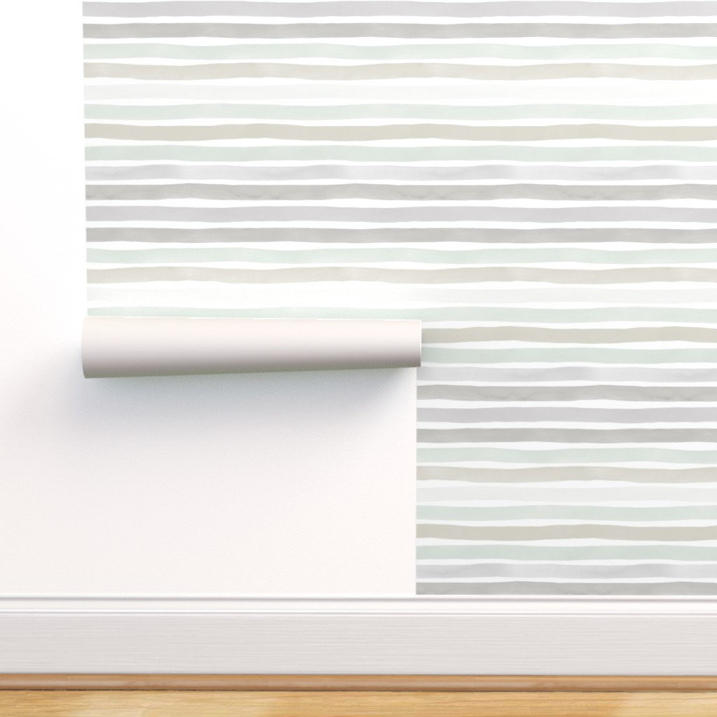 Horizontal Stripe Wallpaper Gray Hues Watercolor Stripes by | Etsy