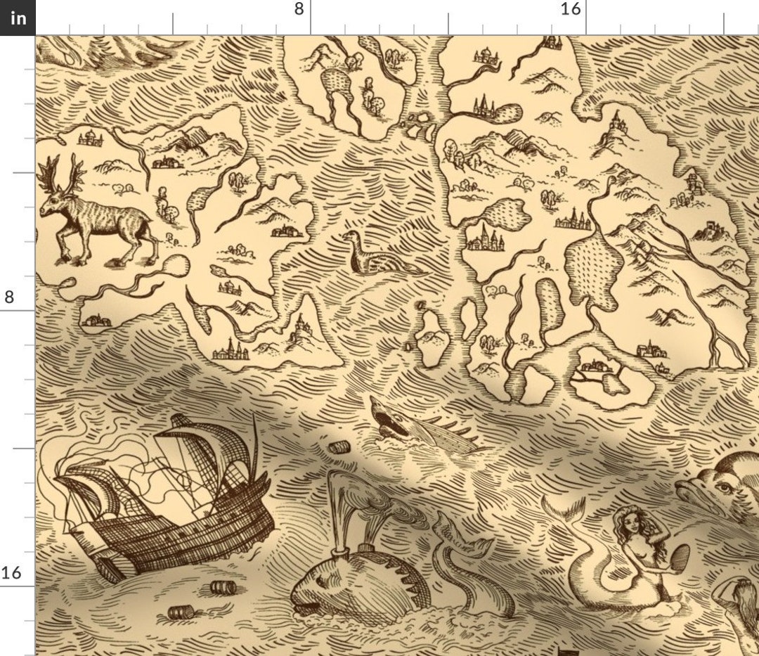 Vintage Sea Map Fabric Map by Svetlana Prikhnenko Illustrated Vintage ...