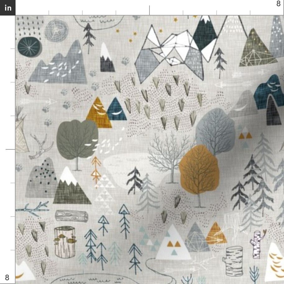 Map Fabric Max's Map gray Small by Nouveau Bohemian | Etsy