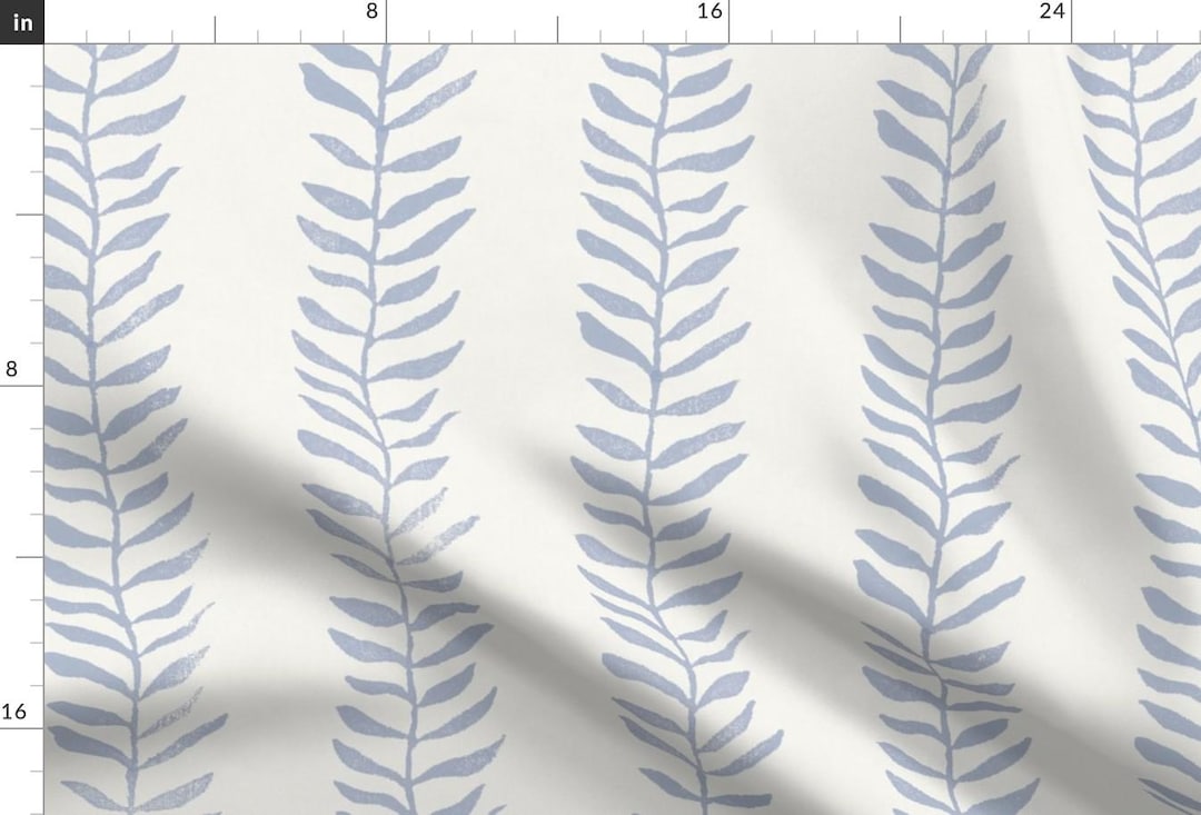 Botanical Block Print Fabric - Mineral Blue on Cream Xxl Scale Leaves ...