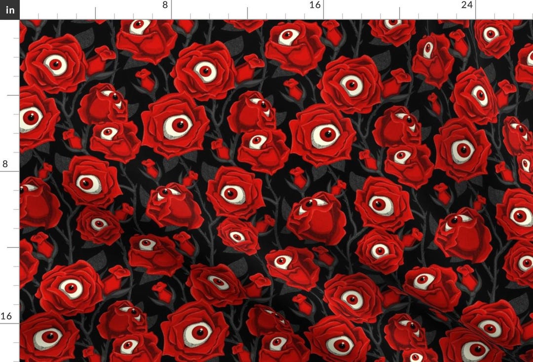 Spooky Floral Fabric - Halloween Roses by Kellygilleran - Eyeballs Red ...