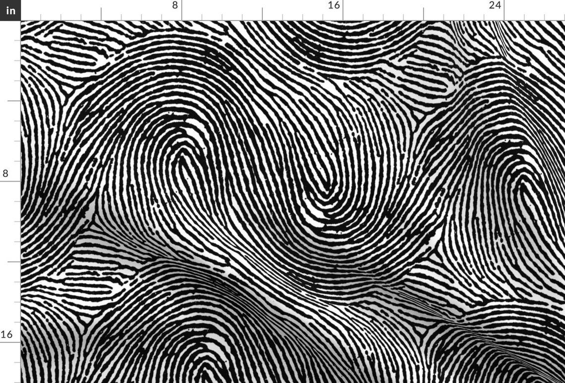 Black and White Fingerprints Fabric - Fingerprint Stripes Black White ...