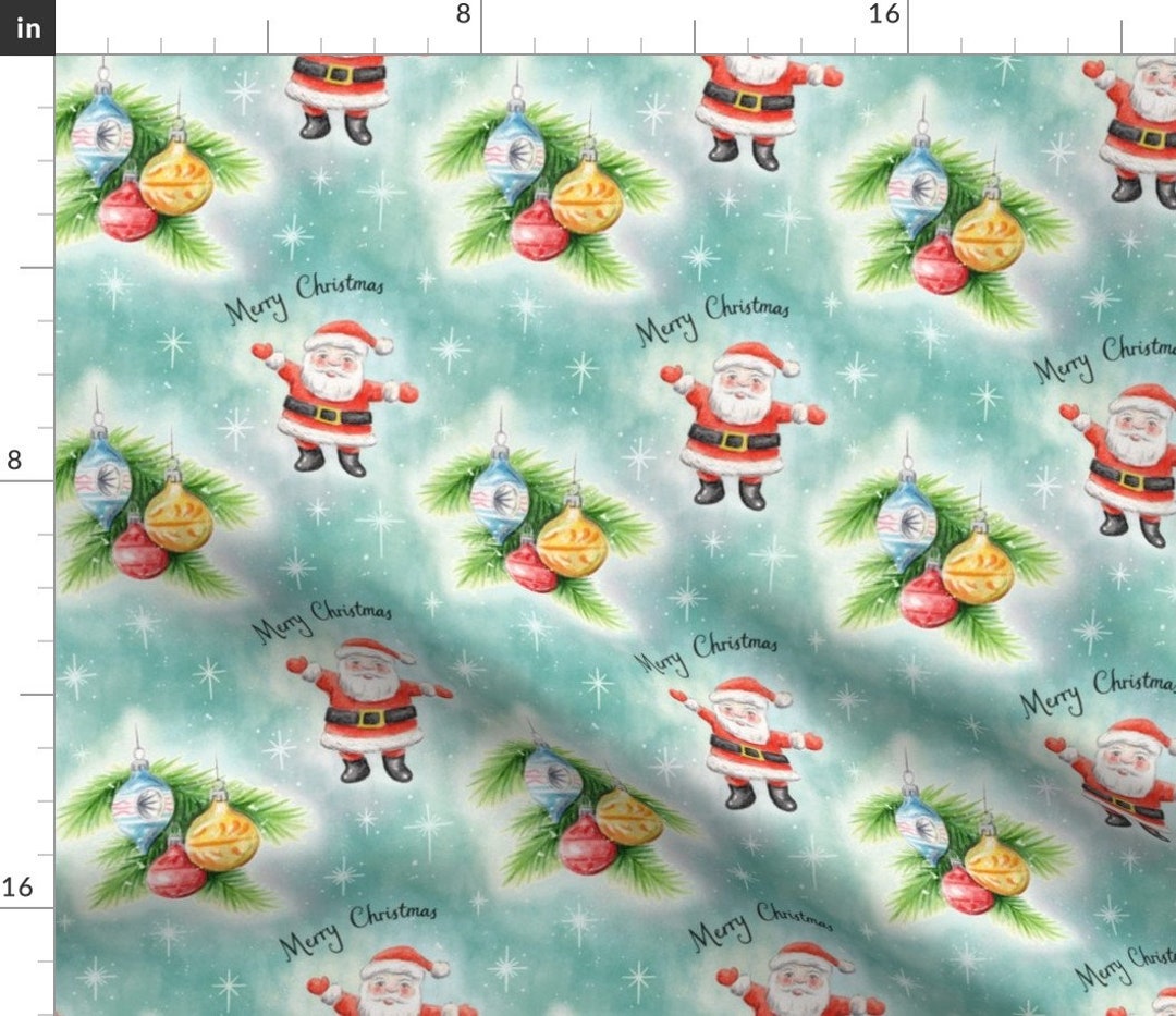 Vintage Christmas Fabric Vintage Christmas Santa and Baubles by ...