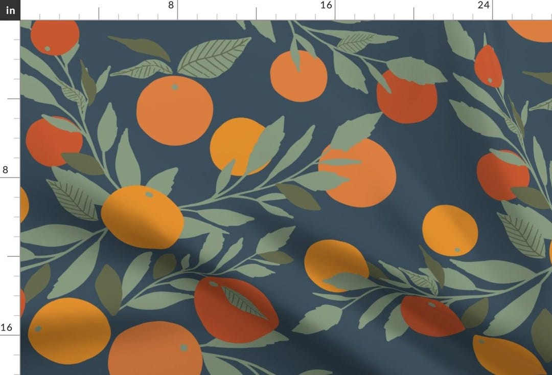 Citrus Fruit Fabric - Navy Tangerine Jumbo by Indybloomdesign -tropical ...