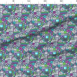 Y2k Fabric Y2k Tech by Robyriker Y2k Lime Green Pink Gray Technology ...