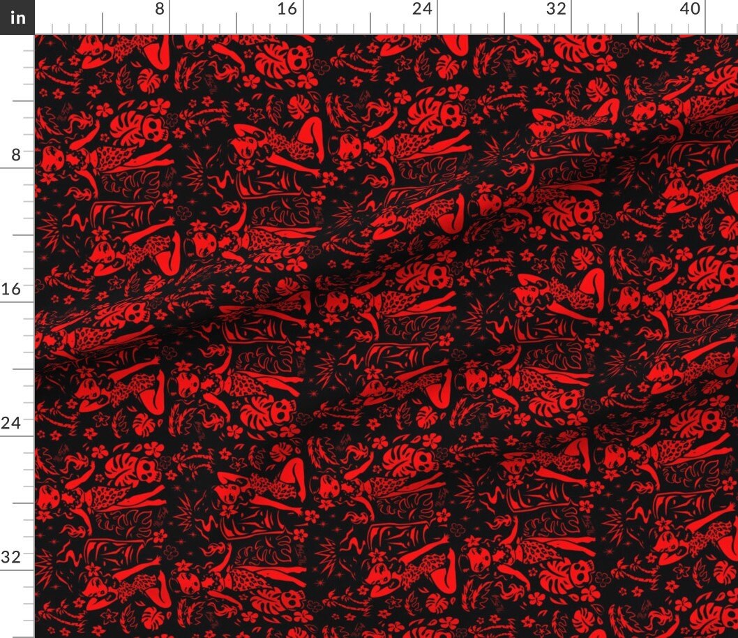 Tiki Fabric Tiki Temptress Red on Black by Miss Fluff Tiki | Etsy