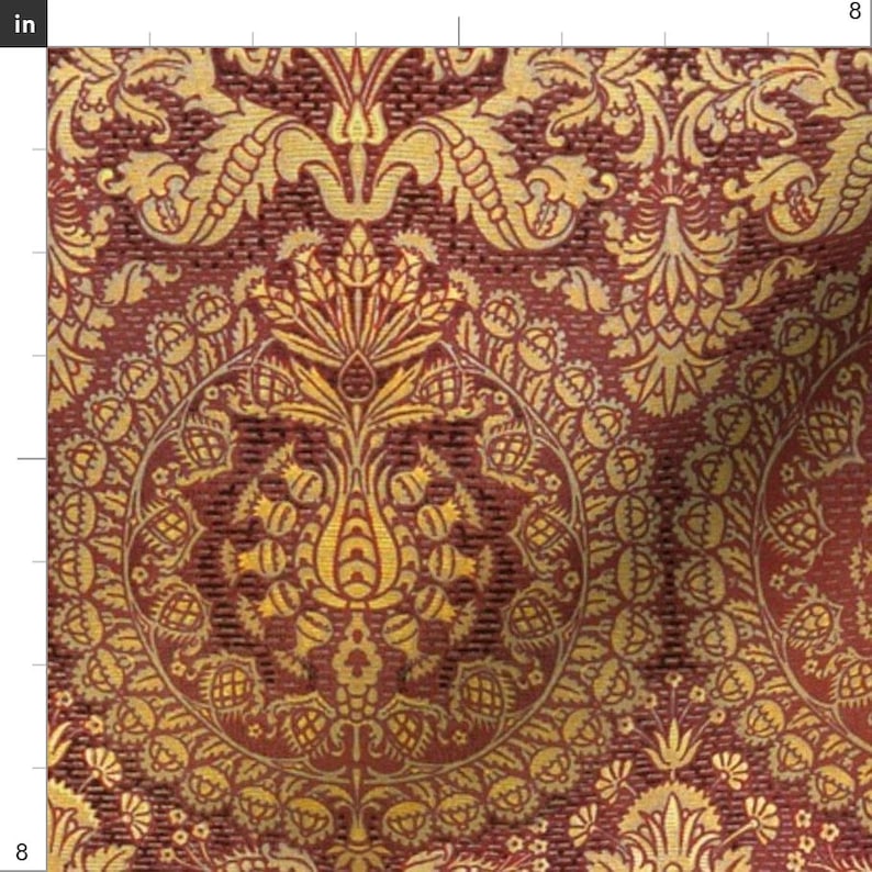 Damask Fabric Catherine of Aragon Red Gold English Maroon - Etsy