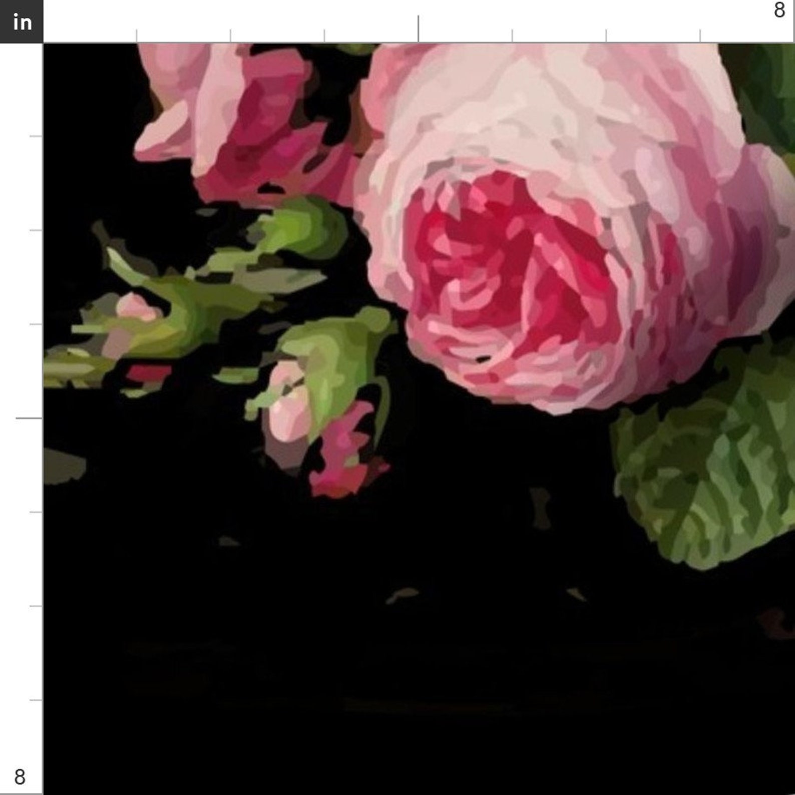 Pink Roses Fabric Dark Floral Black Roses on Black Jumbo - Etsy