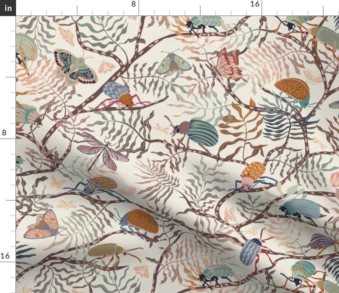 Neutral Bugs Fabric Beetles and Butterflies by - Etsy