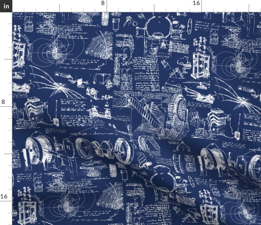 Blueprints Fabric Da Vinci's Blueprints by Thinlinetextiles Blueprints ...