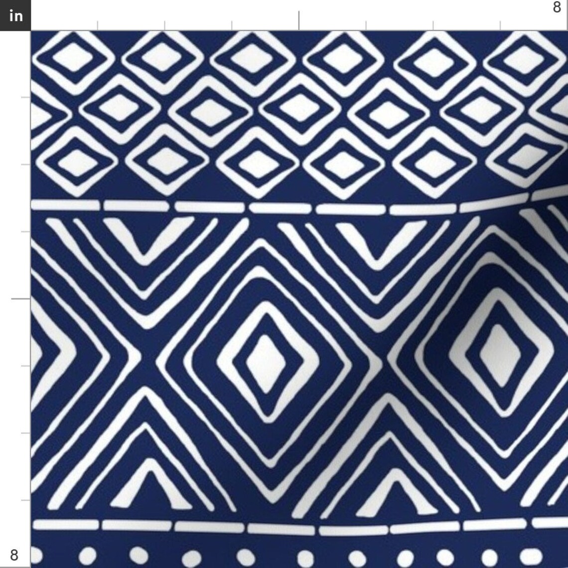 Tribal Fabric Ornate Mud Cloth Dark Blue White Geometric - Etsy